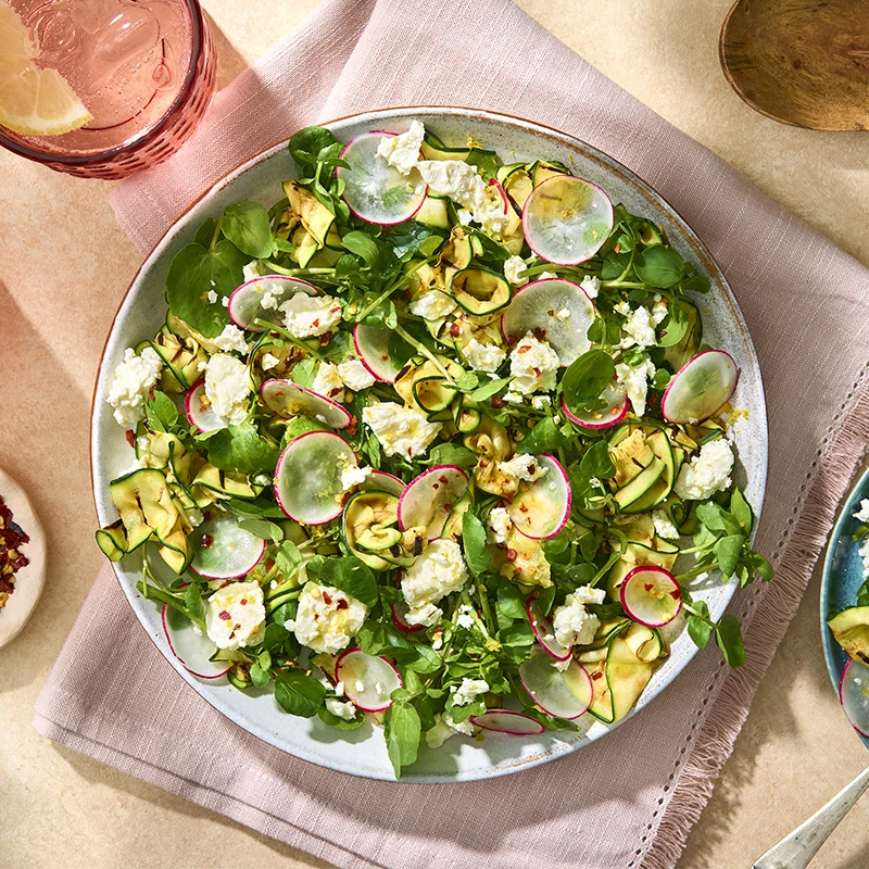 Charred Courgette radish feta salad | Schwartz